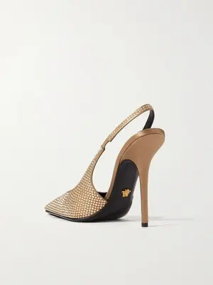 Versace Embellished Satin Slingback Pumps