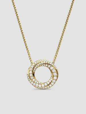 David Yurman Petite Pavé Crossover Pendant Necklace In 18k With Diamonds, 15.5mm - Gold