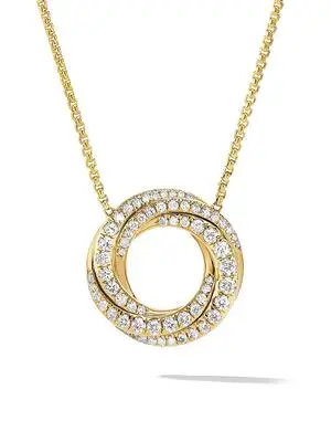 David Yurman Petite Pavé Crossover Pendant Necklace In 18k Gold With Diamonds, 15.5mm Yellow Gold