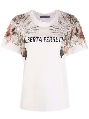 Alberta Ferretti Floral-print T-shirt - Neutrals