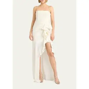 Cinq À Sept Drina Sleeveless Satin Wrap Gown - Ivory