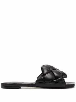 VIC MATIE Square-toe Leather Sandals - Black