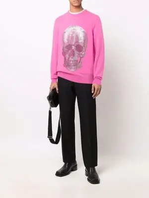 Philipp Plein Iconic Skull Crewneck Sweater - Pink