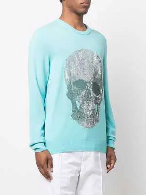 Philipp Plein Skull Print Sweater - Blue