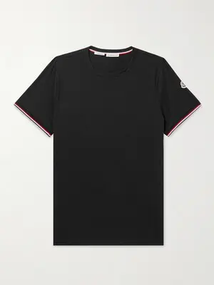 Moncler Slim-fit Logo-appliquéd Contrast-tipped Cotton-blend Jersey T-shirt - Black