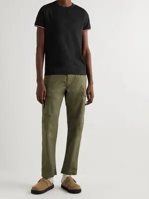 Moncler Slim-fit Logo-appliquéd Contrast-tipped Cotton-blend Jersey T-shirt - Black