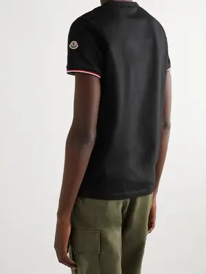 Moncler Slim-fit Logo-appliquéd Contrast-tipped Cotton-blend Jersey T-shirt - Black