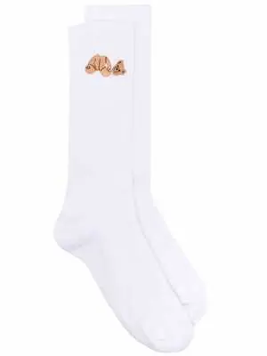 Palm Angels Bear Logo Ribbed Socks - White