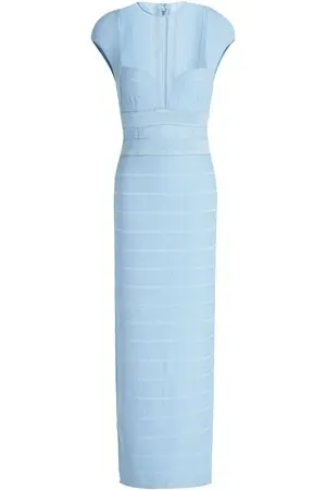 Herve Leger Ribbed Metallic Bandage Maxi Dress
