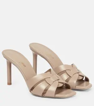 Saint Laurent Tribute 85 Leather Sandals - Beige