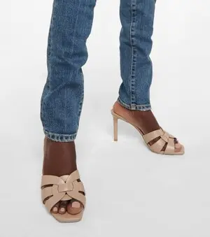 Saint Laurent Tribute 85 Leather Sandals - Beige