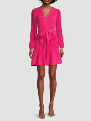 MILLY Liv Pleated Belted Minidress - Milly Pink