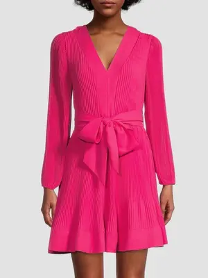 MILLY Liv Pleated Belted Minidress - Milly Pink