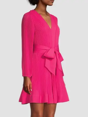 MILLY Liv Pleated Belted Minidress - Milly Pink
