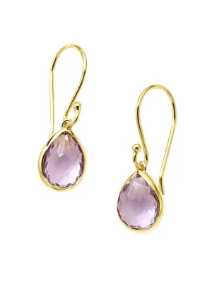 Ippolita Rock Candy 18k Green Gold & Amethyst Teeny Teardrop Earrings - Purple