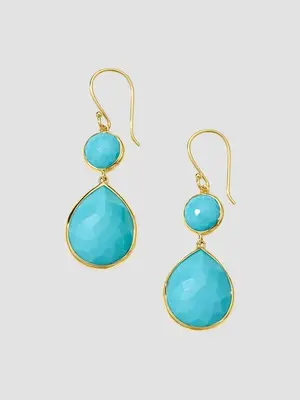 Ippolita Rock Candy Snowman 18k Green Gold & Turquoise Two-stone Drop Earrings - Blue