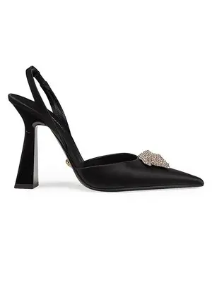 Versace Women's Crystal Medusa Satin Slingback Pumps - Black  - Black