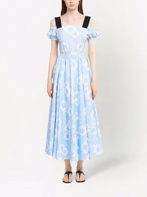 Prada Floral-print Off-shoulder Cotton Dress