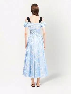 Prada Floral-print Off-shoulder Cotton Dress