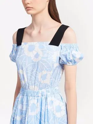 Prada Floral-print Off-shoulder Cotton Dress
