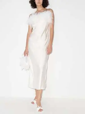 Sleeper Boheme Feather-trim Slip Dress