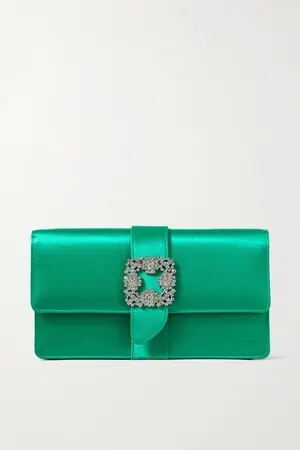 Manolo Blahnik Capri Crystal-embellished Satin Clutch