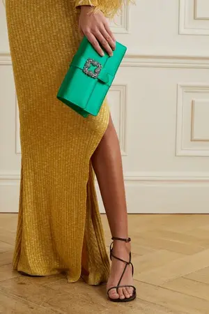 Manolo Blahnik Capri Crystal-embellished Satin Clutch