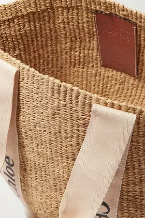 Chloé Net Sustain Woody Large Printed Canvas And Leather-trimmed Raffia Basket Bag