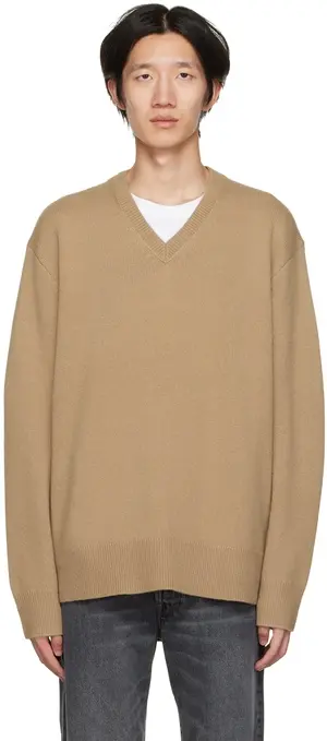 Acne Studios Acne Studios Tan V-Neck Sweater - Adv Light Brown