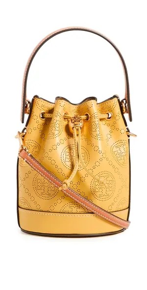 Tory Burch T Monogram Perforated Leather Mini Bucket Bag