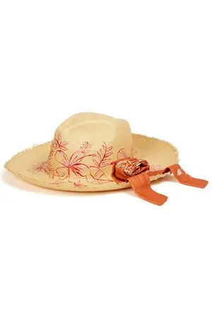SENSI STUDIO Embroidered Straw Panama Hat Size