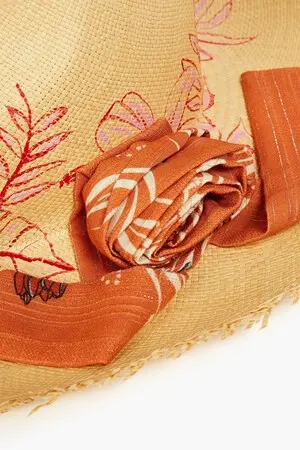 SENSI STUDIO Embroidered Straw Panama Hat Size