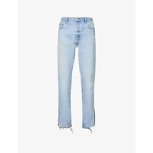 EB DENIM Upcycled Unraveled Split Hem Straight-leg High-rise Jeans