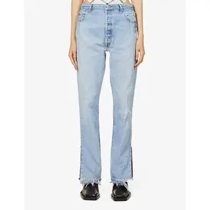 EB DENIM Upcycled Unraveled Split Hem Straight-leg High-rise Jeans