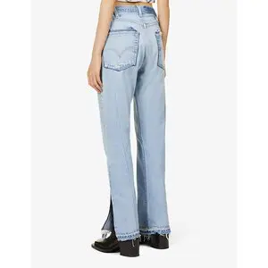 EB DENIM Upcycled Unraveled Split Hem Straight-leg High-rise Jeans