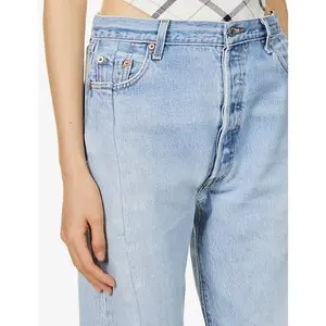 EB DENIM Upcycled Unraveled Split Hem Straight-leg High-rise Jeans