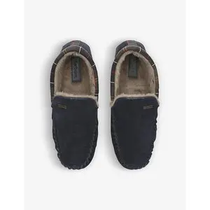 Barbour Monty Faux Shearling-lined Tartan Slippers - Navy