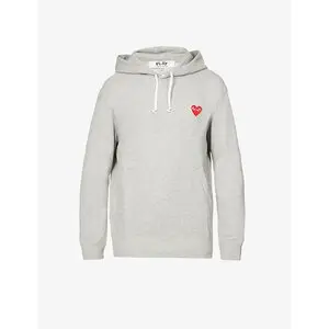 Play Comme Des Garcon Comme Des Garçons Play Logo-embroidered Cotton-jersey Hoody - Grey