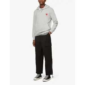Play Comme Des Garcon Comme Des Garçons Play Logo-embroidered Cotton-jersey Hoody - Grey
