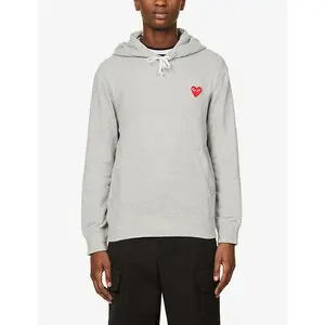Play Comme Des Garcon Comme Des Garçons Play Logo-embroidered Cotton-jersey Hoody - Grey
