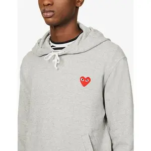 Play Comme Des Garcon Comme Des Garçons Play Logo-embroidered Cotton-jersey Hoody - Grey