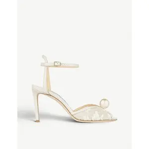 JIMMY CHOO Sacora 85 Lace Sandals - Ivory/white