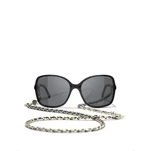 Chanel Oversized Square Sunglasses With Chain - Black