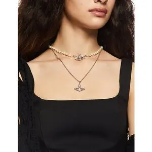VIVIENNE WESTWOOD Mini Bas Relief Pendant Necklace - Platinum/ Crystal