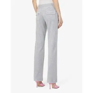 Juicy Couture Logo-embroidered Velour Trousers - Silver Marl