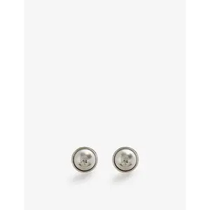 VIVIENNE WESTWOOD Olga Brass And Pearl Stud Earrings - Platinum/ Pearl Pearl