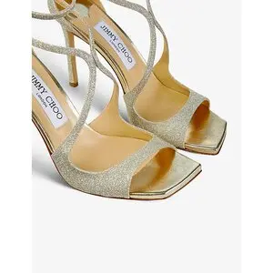 JIMMY CHOO Azia Strappy 95 Glitter-woven Heeled Sandals - Platinum Ice