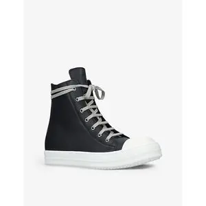 Rick Owens Grained Leather High-top Trainers - Blk/white