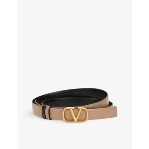 Valentino Garavani VLogo Slim Reversible Leather Belt Smokey Brown-nero