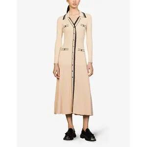 Sandro Alexandrine Figure-Hugging Knitted Midi Dress - Naturels |  Editorialist